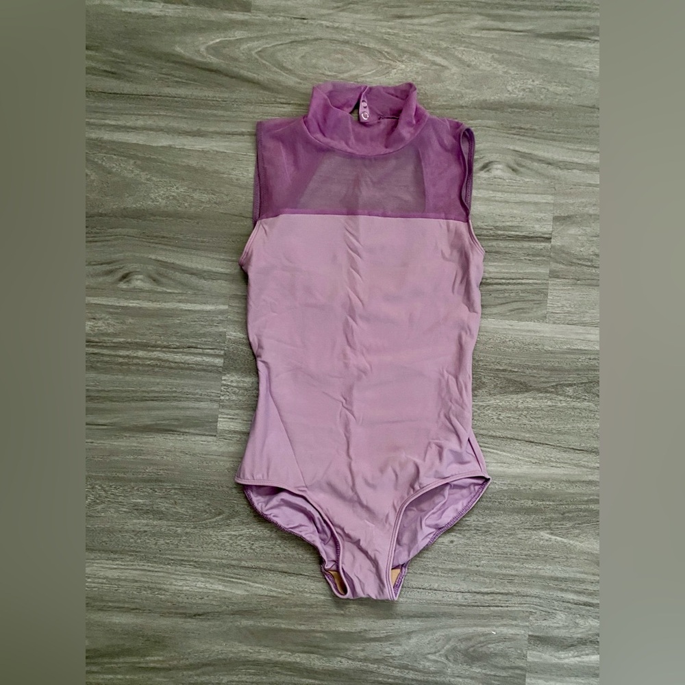 Eleve Lilac Tank Turtleneck Mesh Leotard - Gem